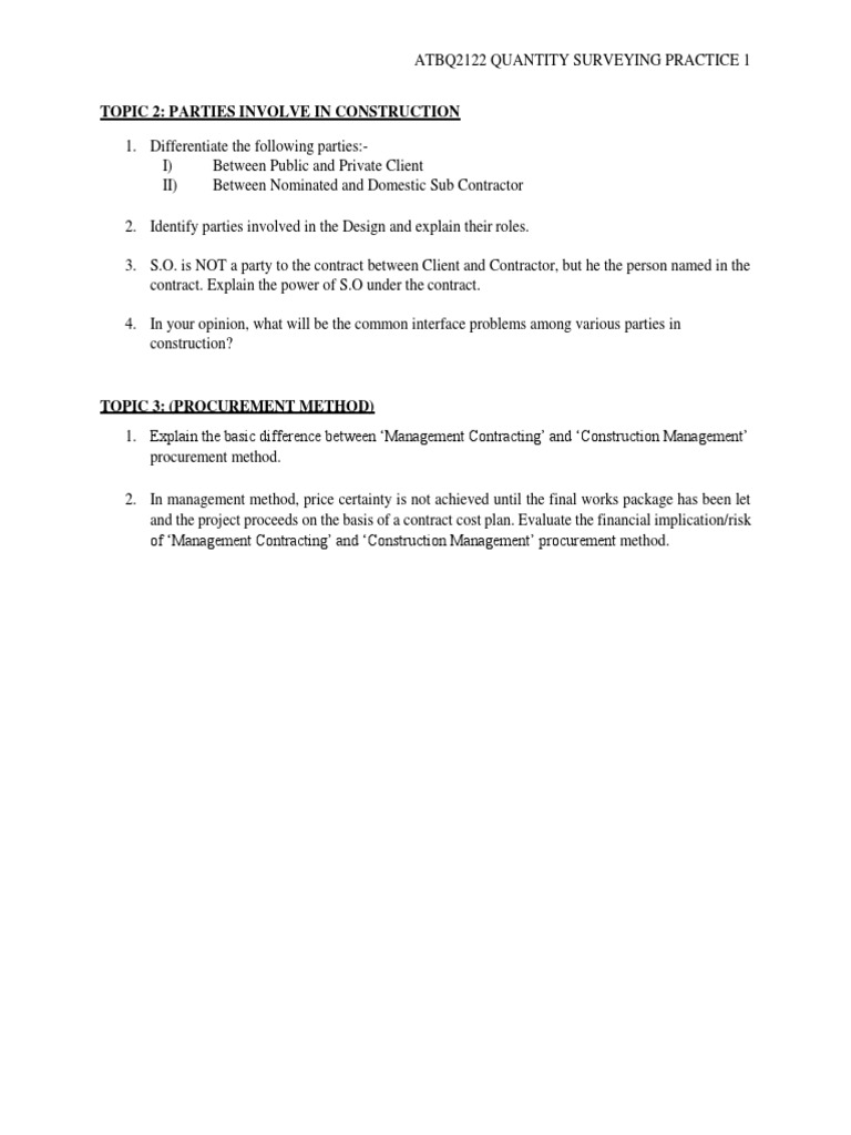 Tutorial 2 & 3 - Parties Involved & Procurement Methods | PDF | Construction Management ...