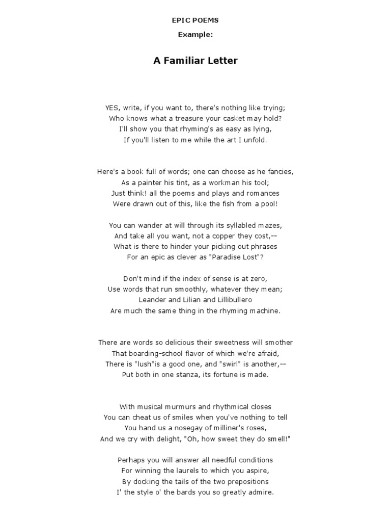 A Familiar Letter: Epic Poems Example | PDF | Poetry