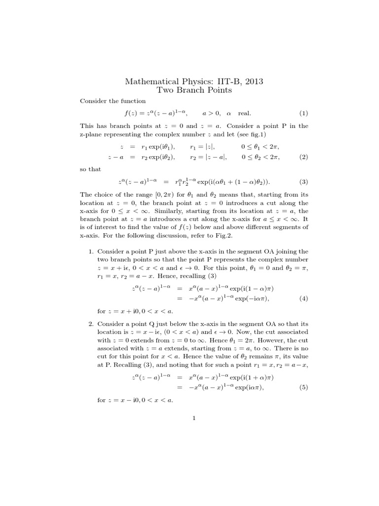 Branch Points and Cuts of Complex Functions | PDF | Sine | Complex Number