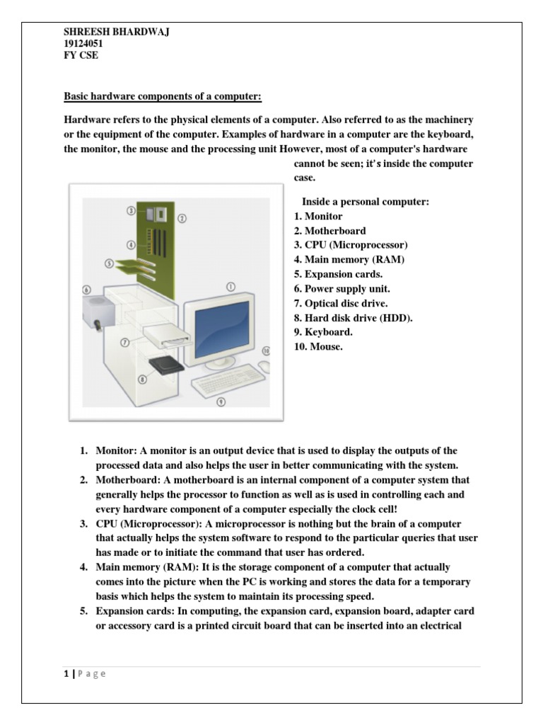 Basic Hardware Components of A Computer | PDF | Computer Hardware ...