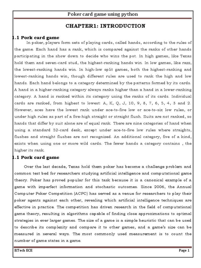 Chapter1: Introduction: Poker Card Game Using Python | PDF | Poker | Gaming