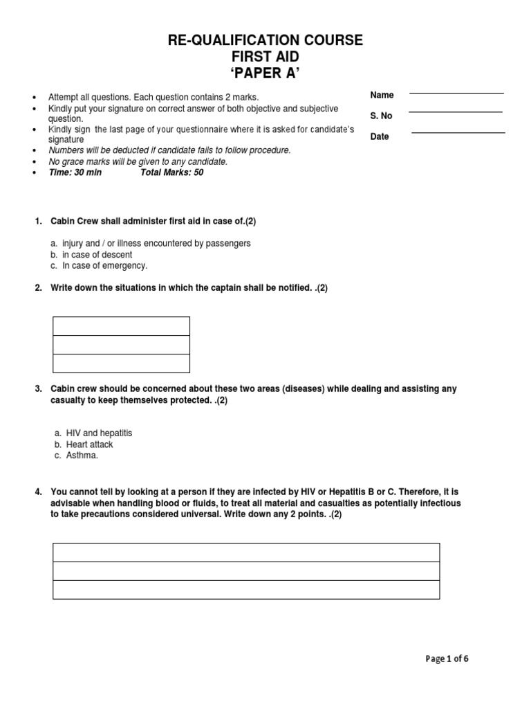 Re-Qualification Course First Aid Paper A' | Download Free PDF | First ...