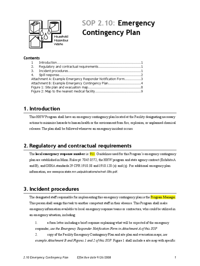 Emergency Contingency Plan: Household Hazardous Waste | PDF | Emergency ...