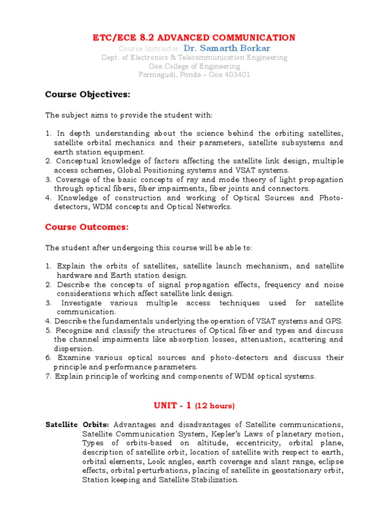 Advanced Communication BE ETC Sem VIII | PDF | Optical Fiber | Satellite