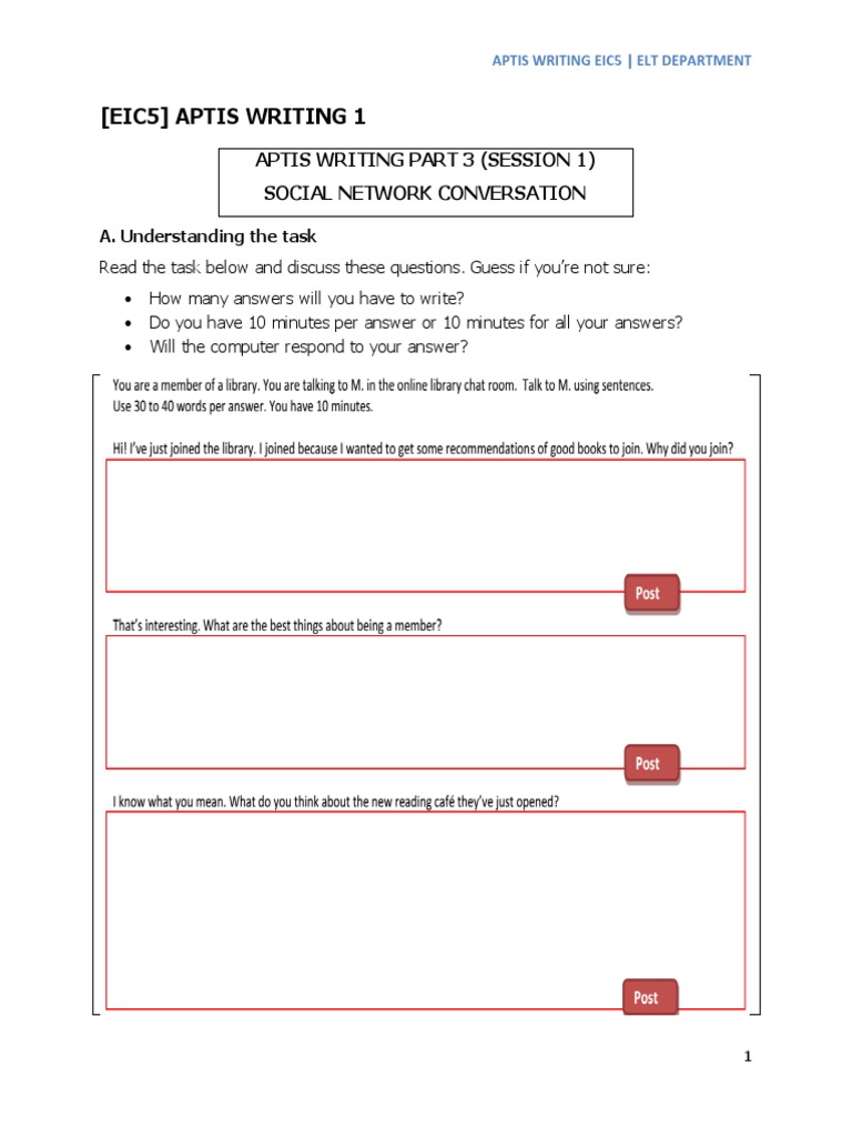 (Day 2) Day 1 - Aptis Writing 1 | PDF | Question | English Language