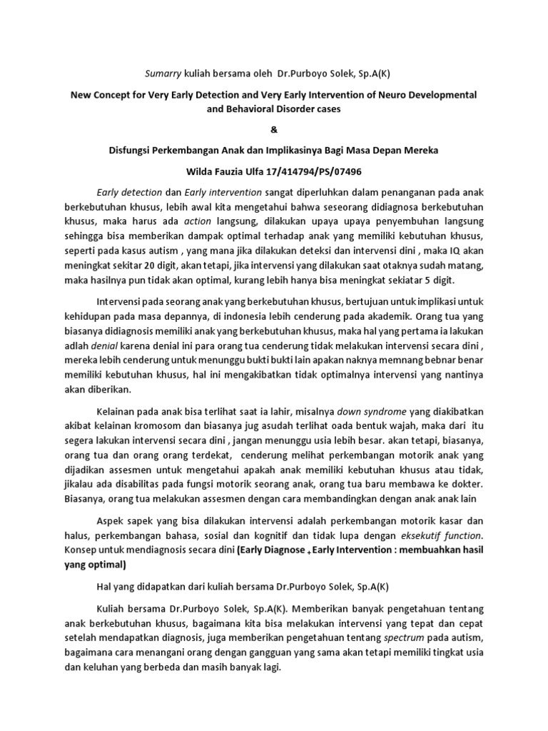 Sumarry Kuliah Bersama Oleh DR - Purboyo Solek, Sp.a (K) | PDF