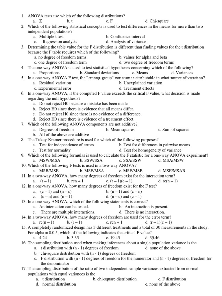 MCQ Chapter 11 | PDF | Normal Distribution | Analysis Of Variance