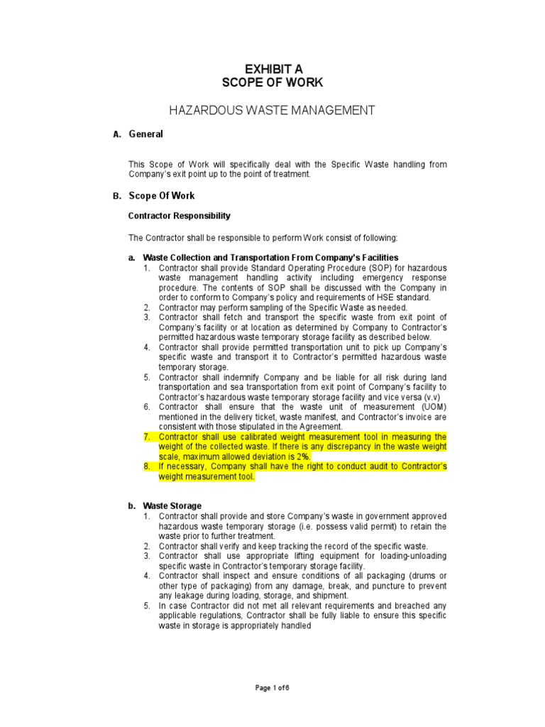 Exhibit A - Scope of Work - Rev 5 | PDF | Waste | Hazardous Waste