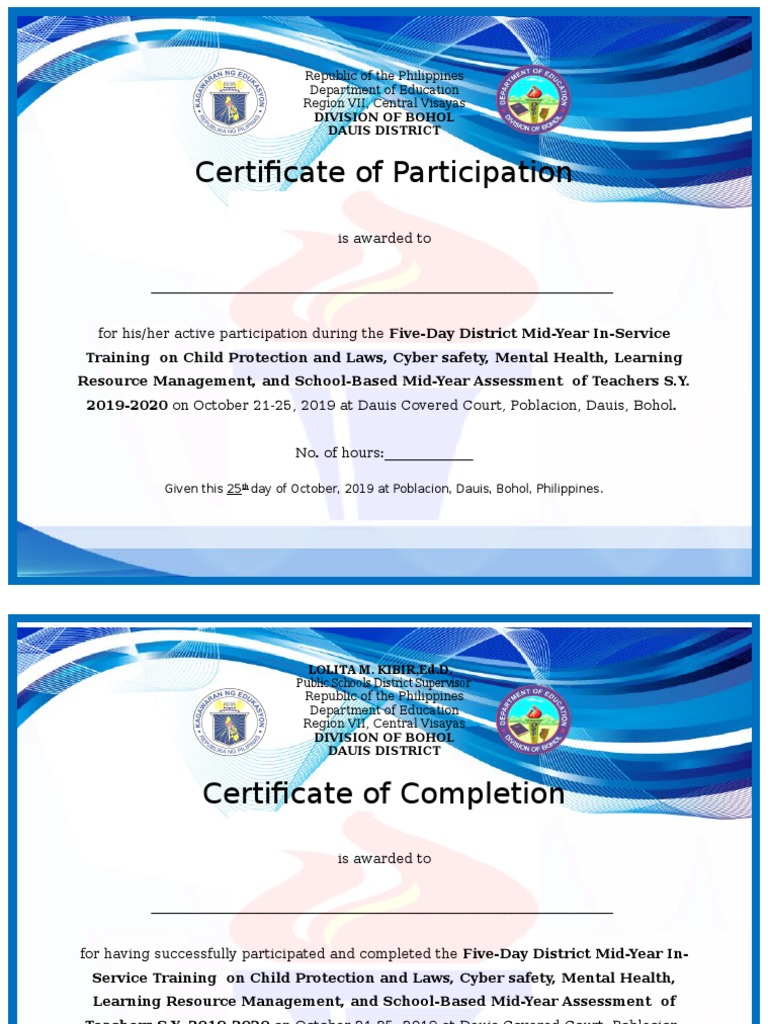 MId-Year Inset Certificate of Participation and Completion | PDF | Wellness