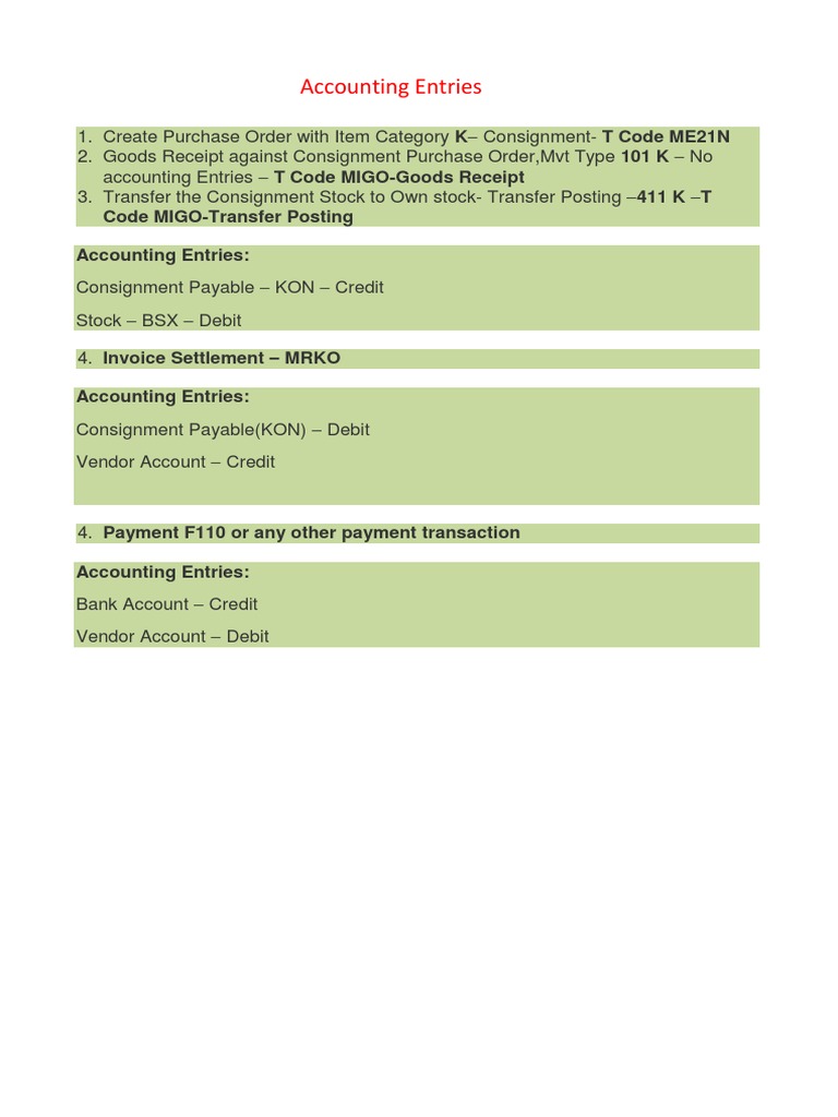 Code MIGO-Transfer Posting Accounting Entries | PDF | Receipt | Debits And Credits