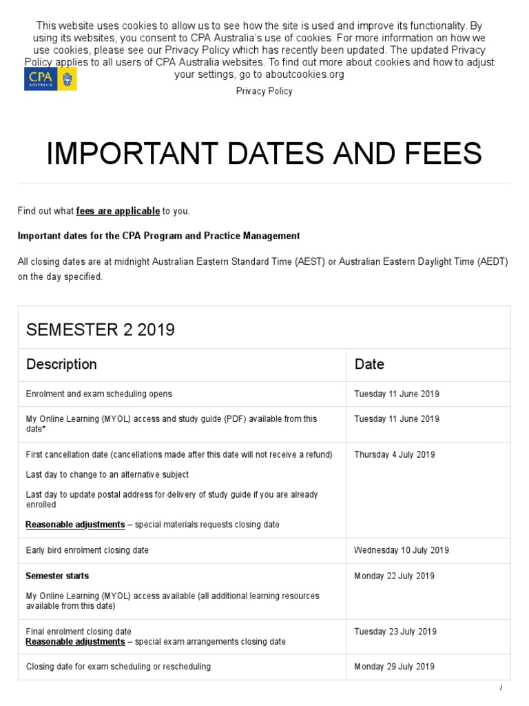 Important Dates and Fees - CPA Australia | PDF | Http Cookie | Internet ...