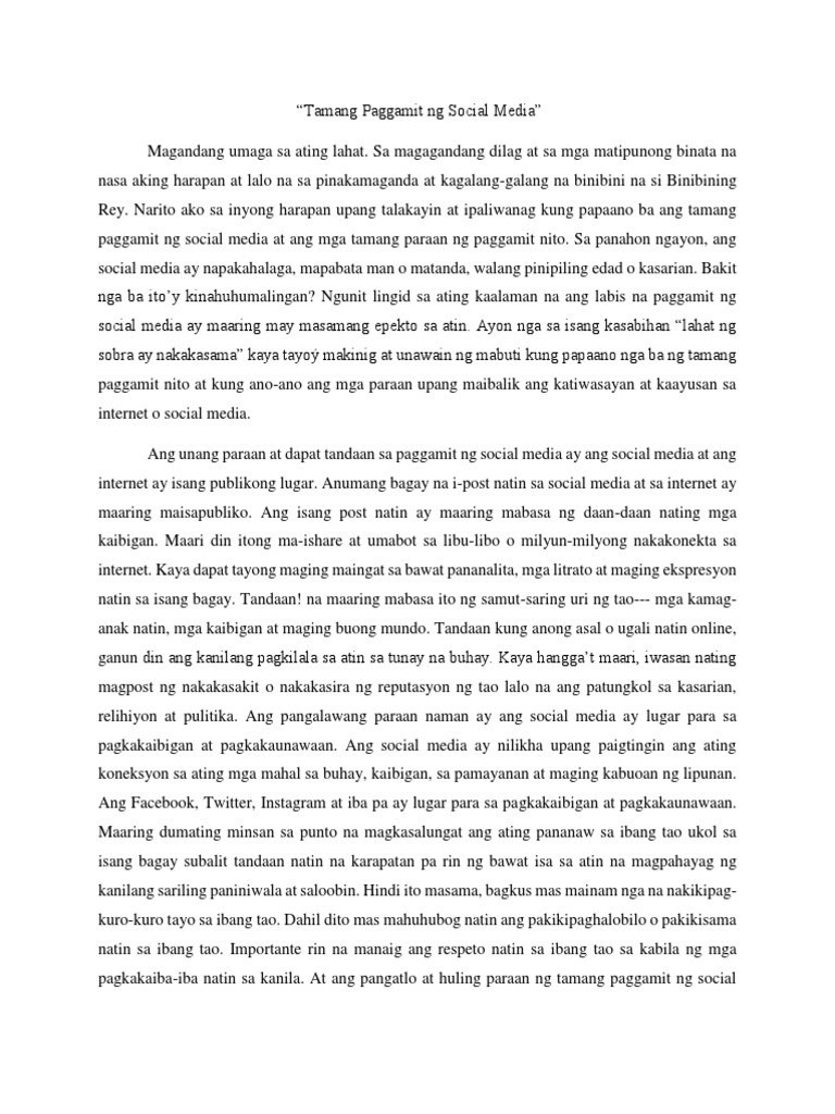 Tamang Paggamit NG Social Media-Talumpati | PDF