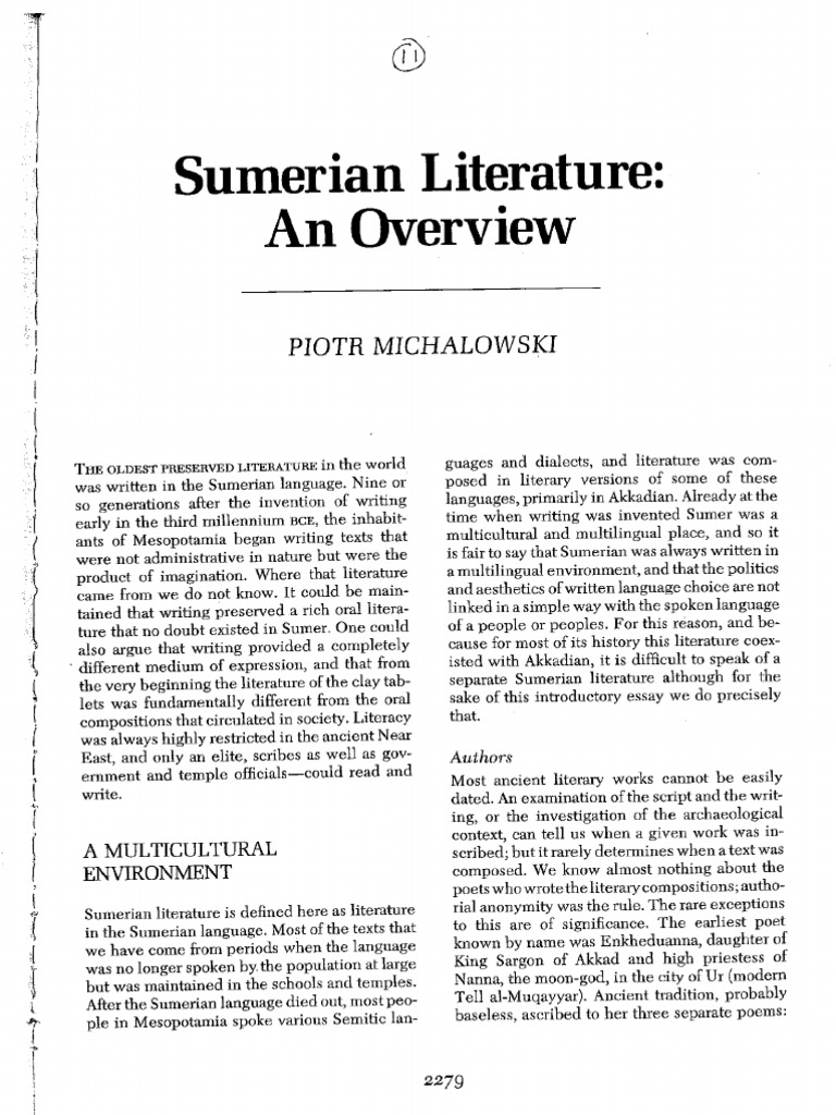 Sumerian Literature: An Overview | PDF
