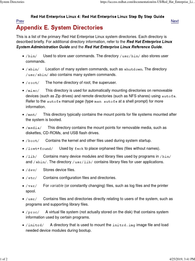 System Directories - RHEL | PDF | Booting | Computer File