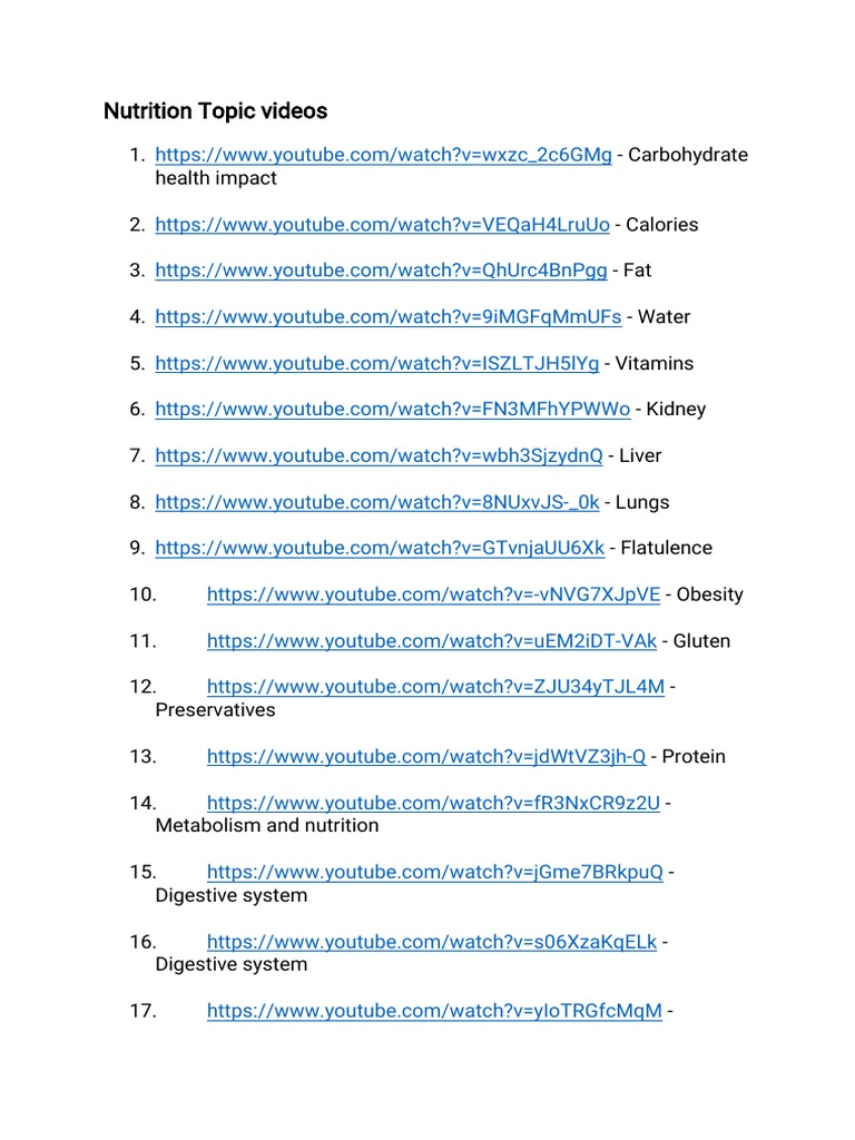 Nutrition - Videos | PDF