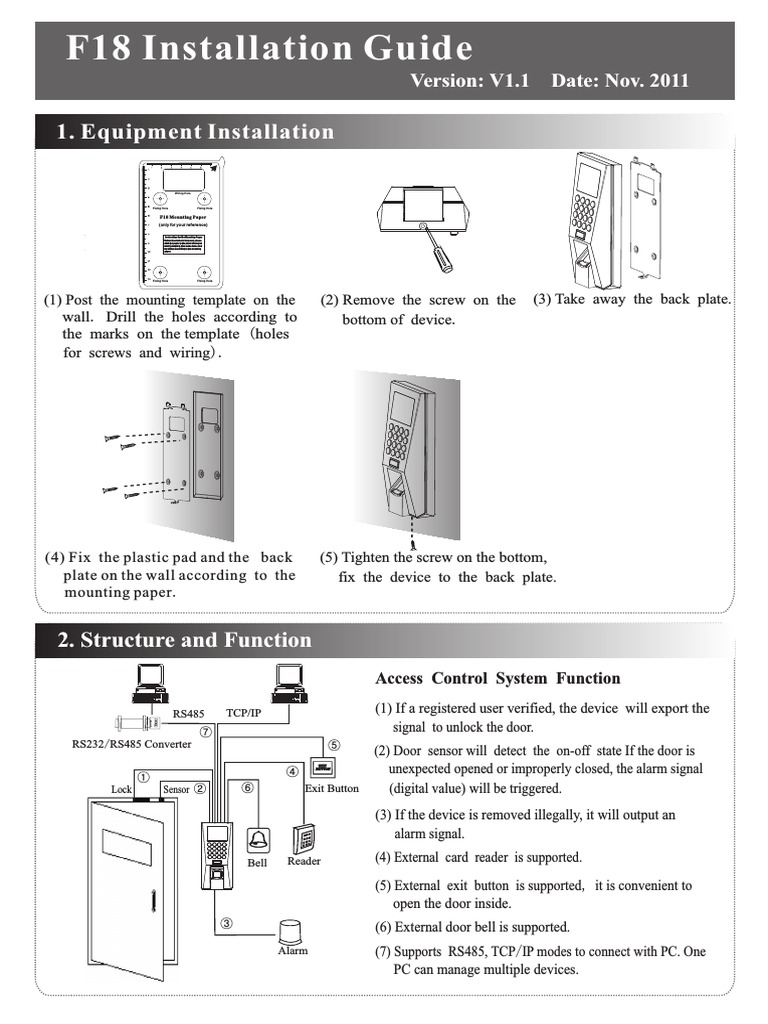 F18 Installation Guide: 3.lock Connection 1. Equipment Installation ...
