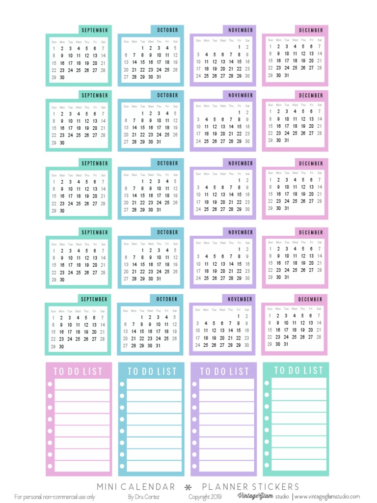 Mini Calendar Planner Stickers: For Personal, Non-Commercial Use Only ...