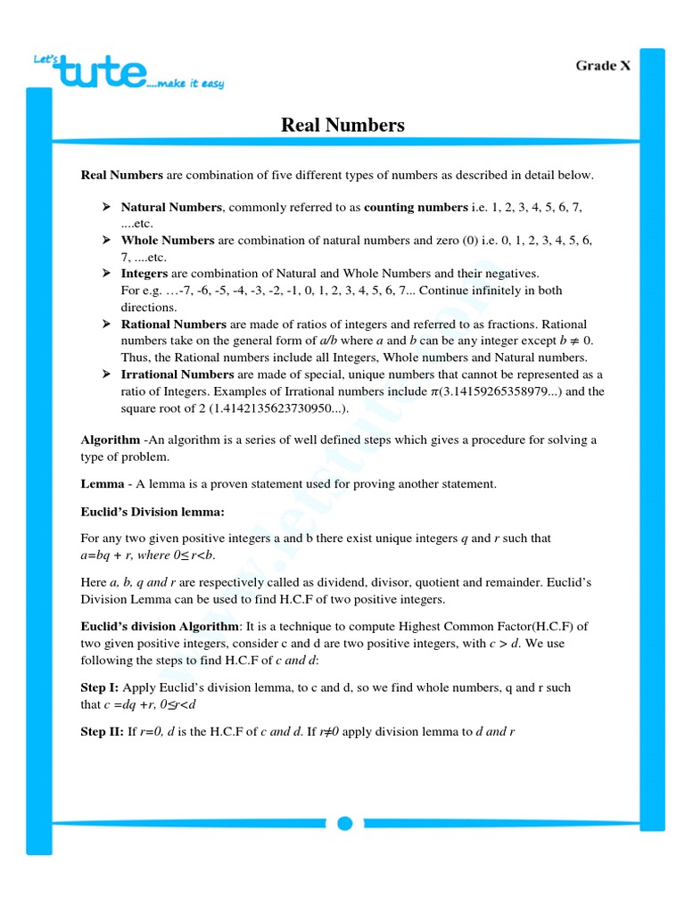 08 - Real Numbers - Summary | PDF | Numbers | Factorization