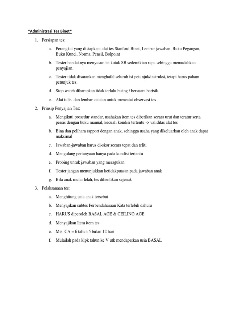 Administrasi Tes Binet MAS ARIQ | PDF
