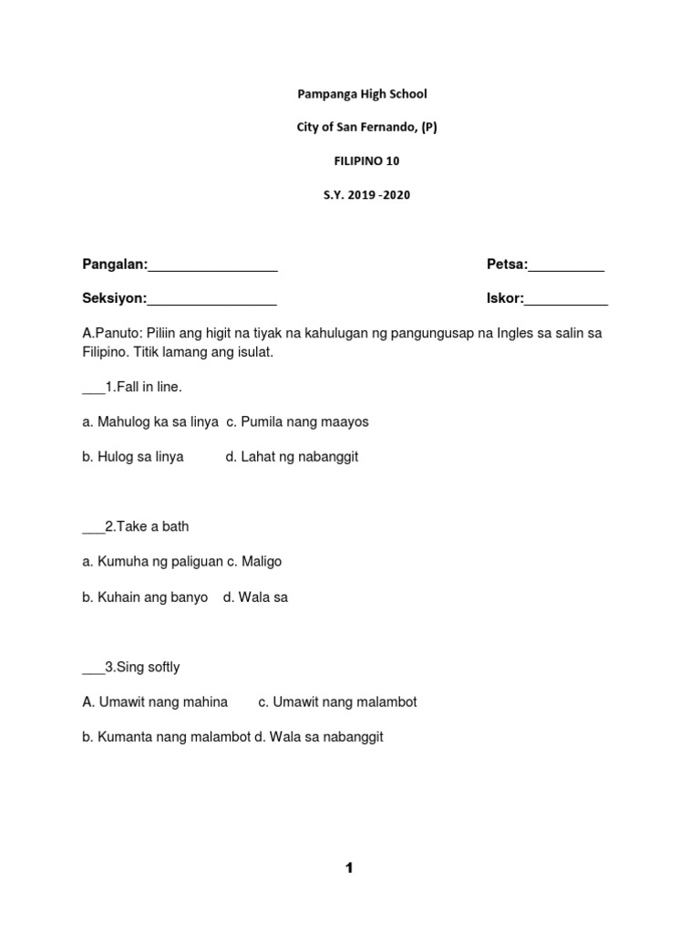 FINAL-Pagsasaling Wika Test | PDF