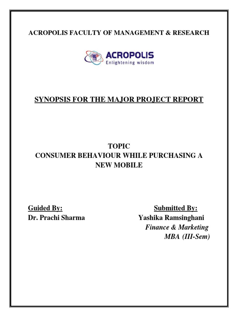 Synopsis For The Major Project Report: Acropolis Faculty of Management ...