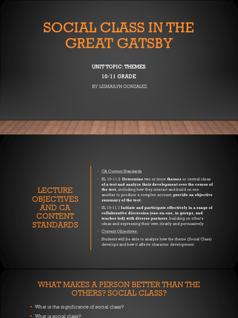 Social Class in The Great Gatsby: Unit Topic: Themes 10/11 GRADE | PDF ...
