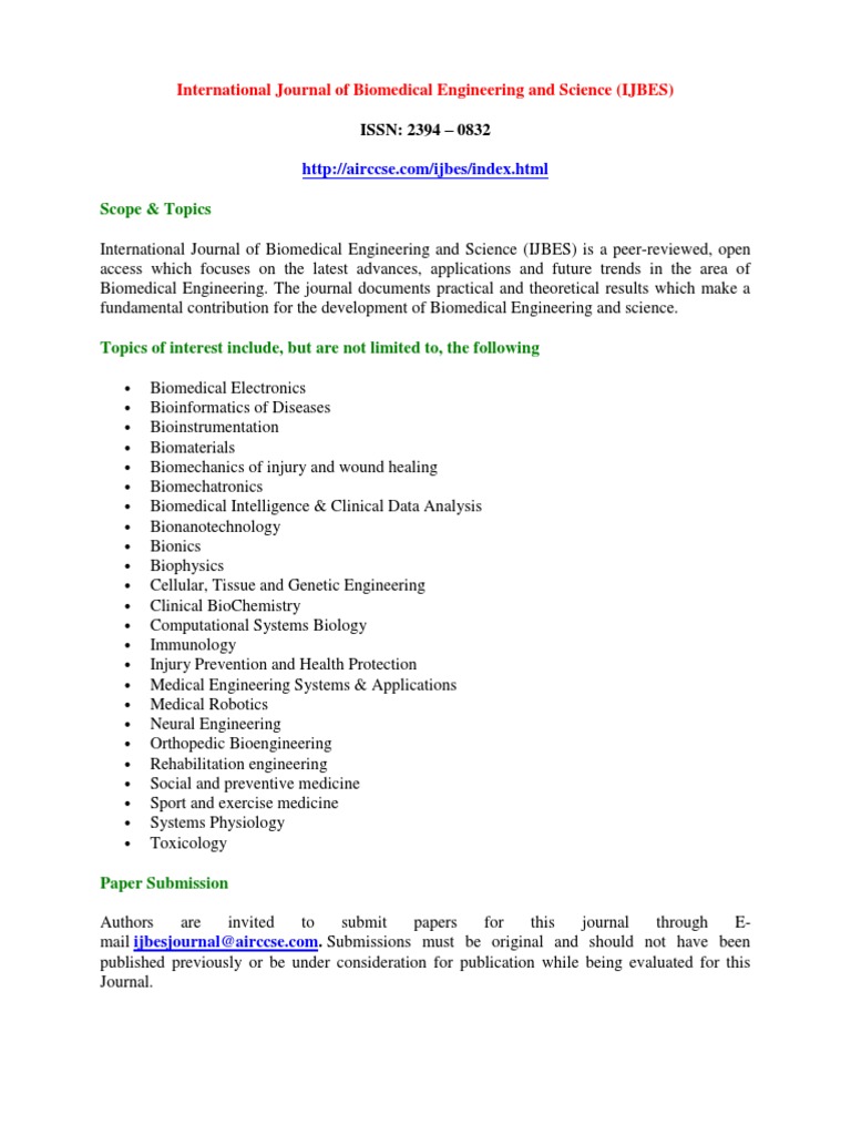 International Journal of Biomedical Engineering and Science (IJBES) | PDF