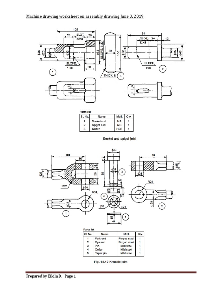 Machine Drawing Work Sheet On Assembly Drawing@Biki | PDF