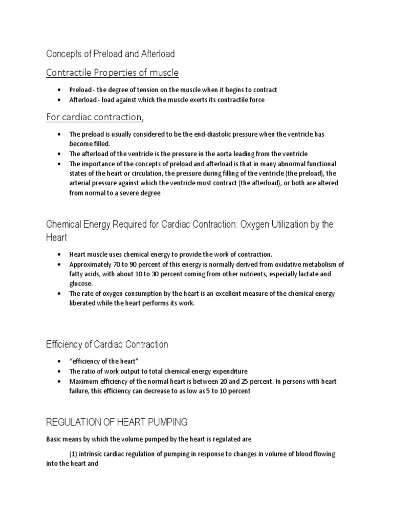 Concepts of Preload and Afterload | PDF | Heart | Ventricle (Heart)