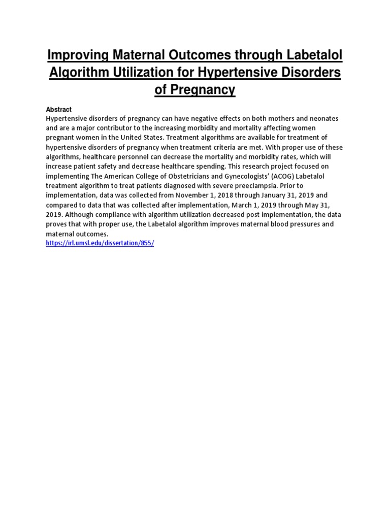 Improving Maternal Outcomes Through Labetalol Algorithm Utilization For ...