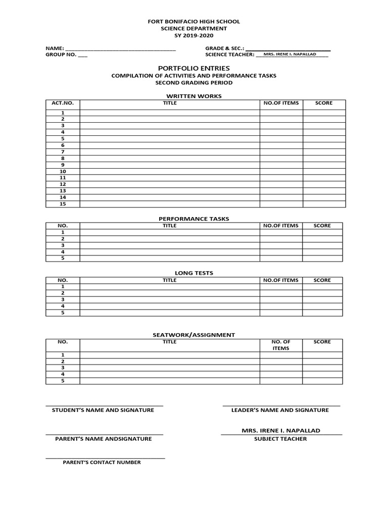Fort Bonifacio High School Science Portfolio Pdf