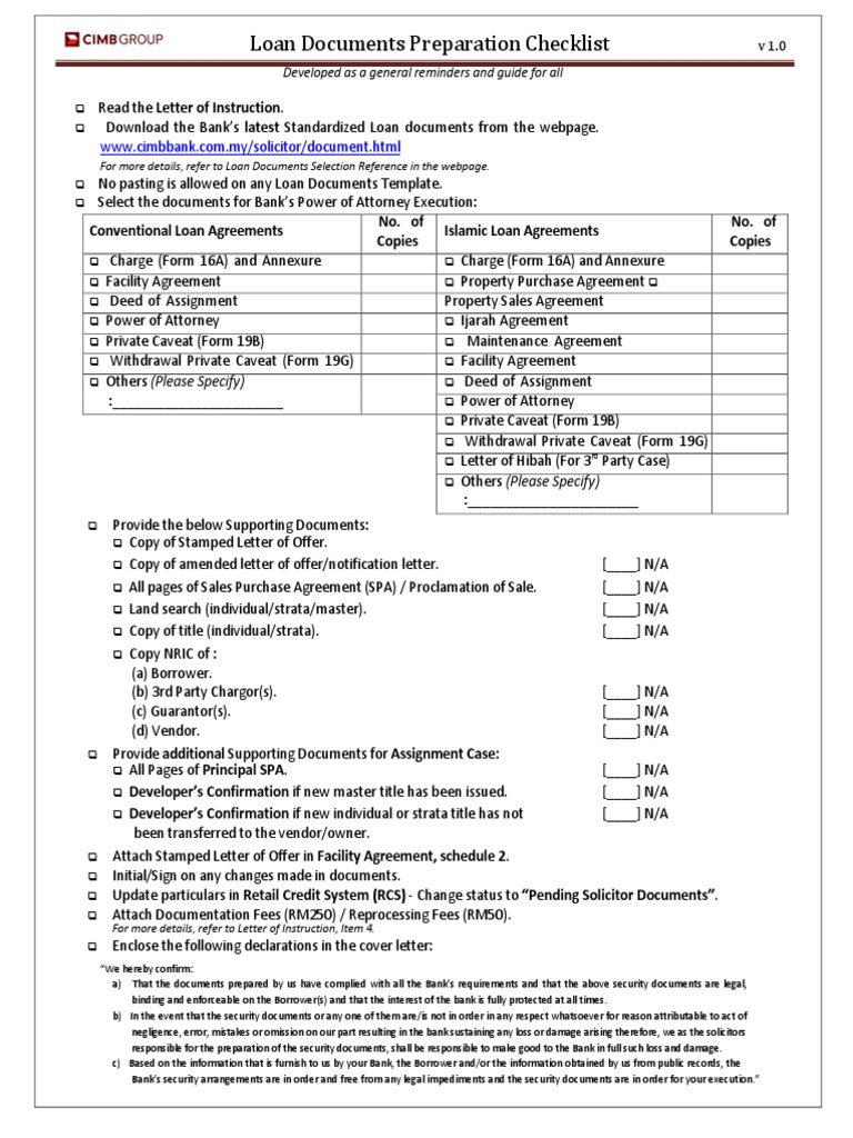 Loan Documentation Preparation Checklist | PDF | Law And Economics ...