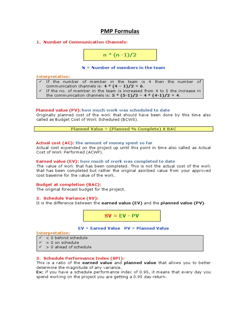 PMP Formulas: 1. Number of Communication Channels | PDF | Business
