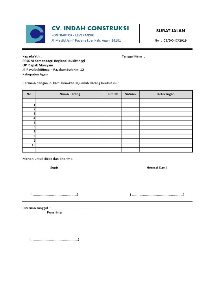 Contoh Surat Delivery Order Barang | PDF