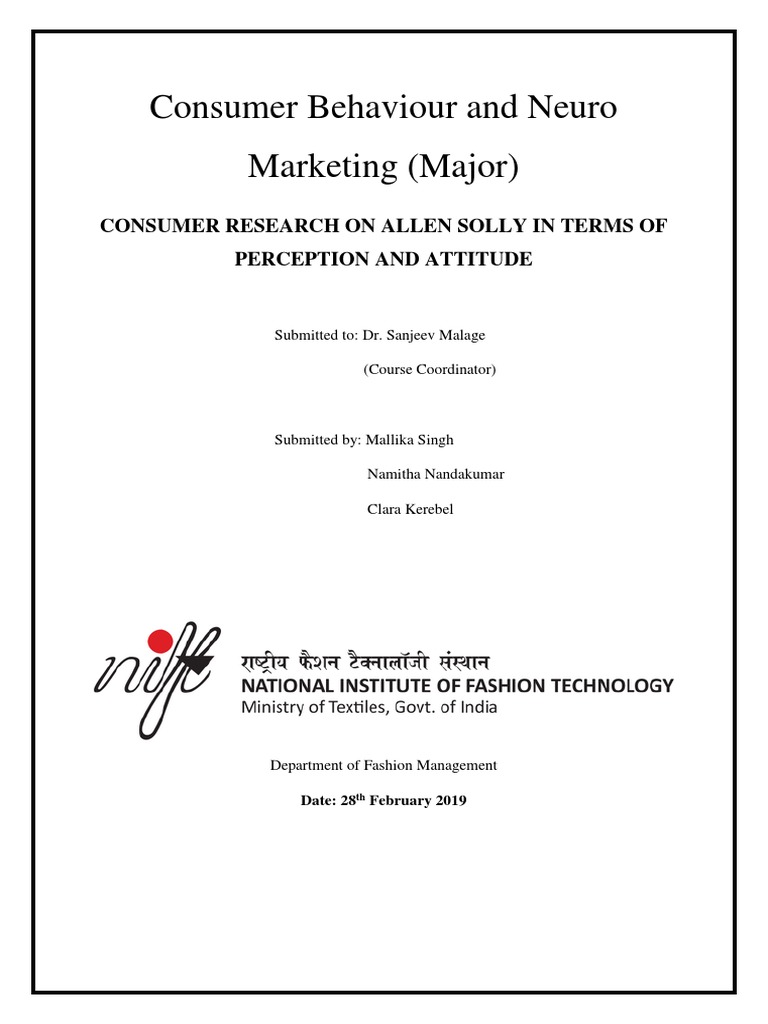 Consumer Behaviour and Neuro Marketing (Major) : Consumer Research On Allen Solly in Terms of ...