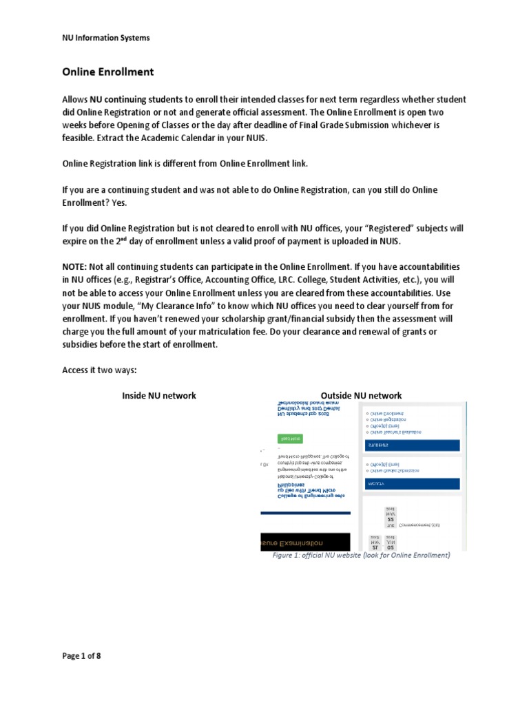 NUIS Online Enrollment Guide For Students | PDF | Academic Term | Students