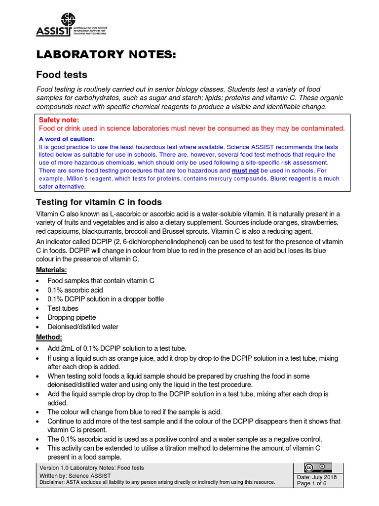 Food Testing for Biology Students | PDF | Starch | Vitamin C