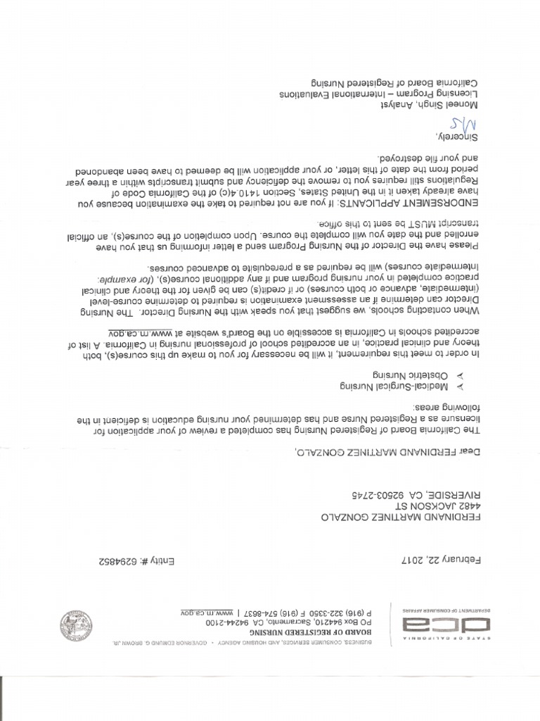 BRN Deficiency Letter | PDF