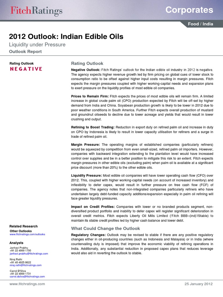 Fitch Report On Edible Oil Sector in India | PDF | Palm Oil ...
