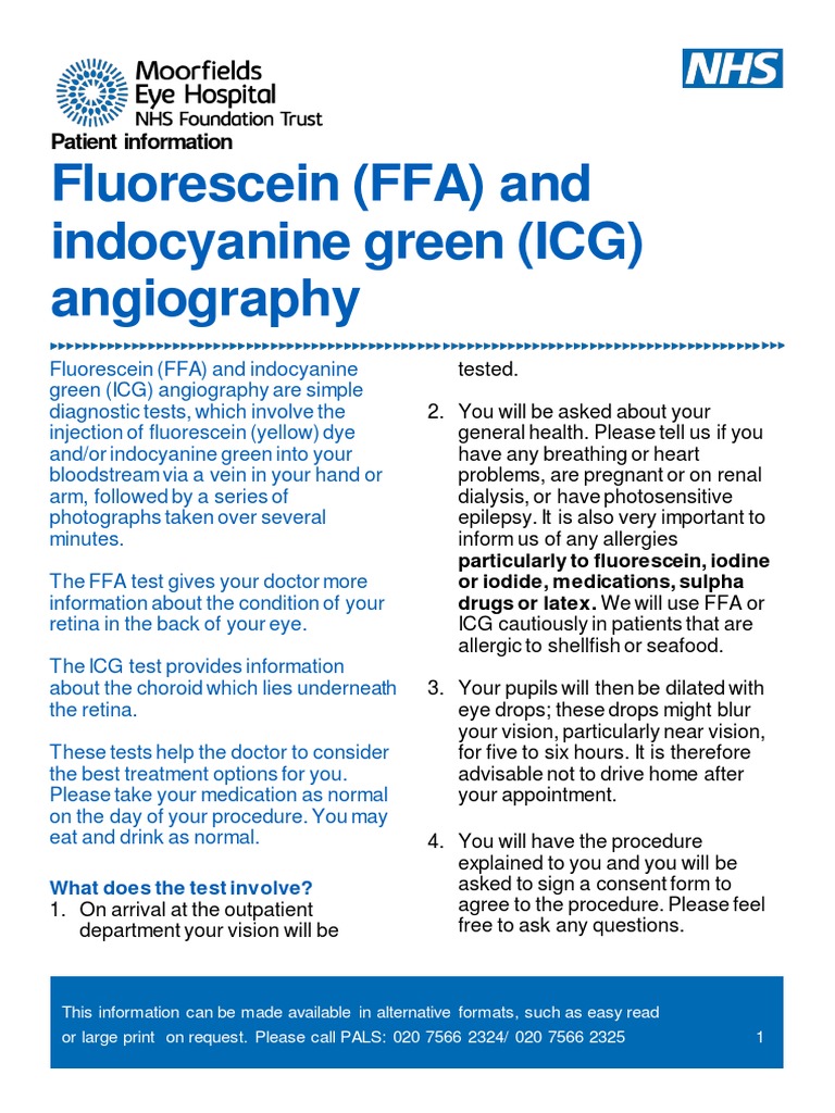 Fluorescein and Indocyanine Green (ICG) Angiography | PDF | Clinical ...