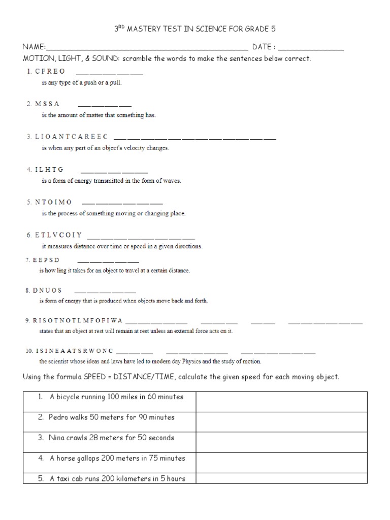 3rd Mastery Test in Science For Grade 5 | PDF