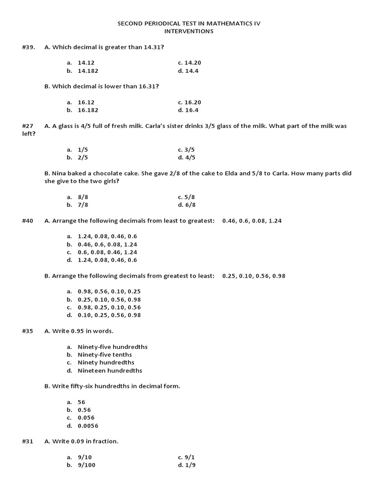2nd Quarter Math Intervention | PDF | Decimal | Fraction (Mathematics)