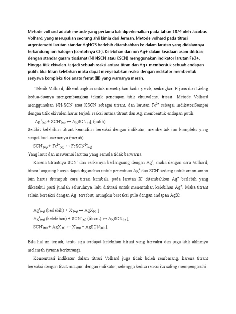 Titrasi Argentometri Metode Volhard | PDF
