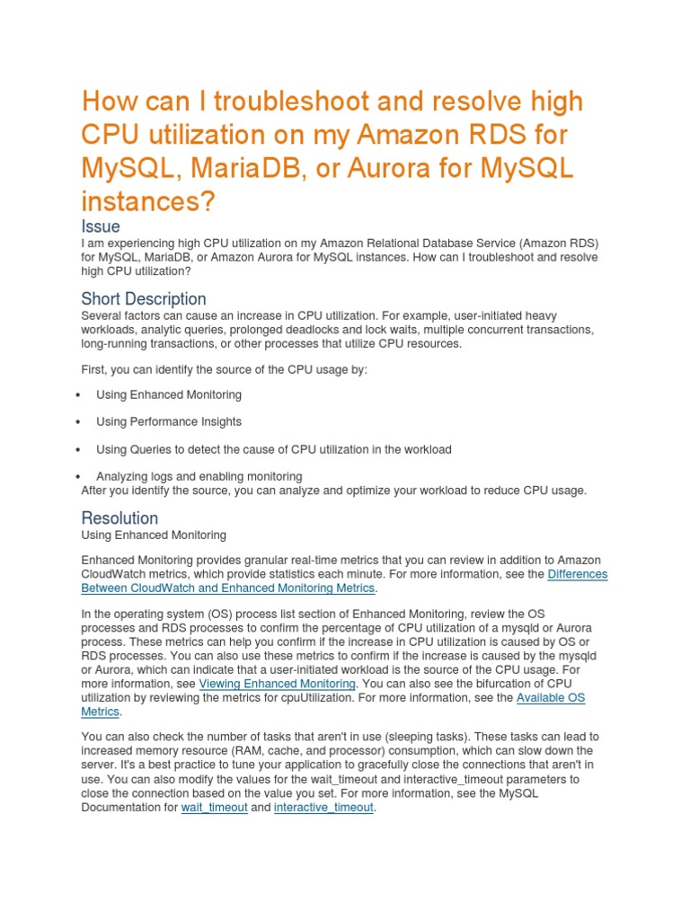 How Can I Troubleshoot and Resolve High Cpu Utilization On My Amazon Rds For Mysql, Mariadb, or ...