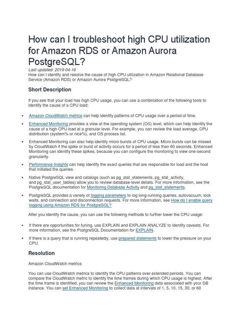 How Can I Troubleshoot High Cpu Utilization For Amazon Rds Or Amazon Aurora Postgresql Pdf 