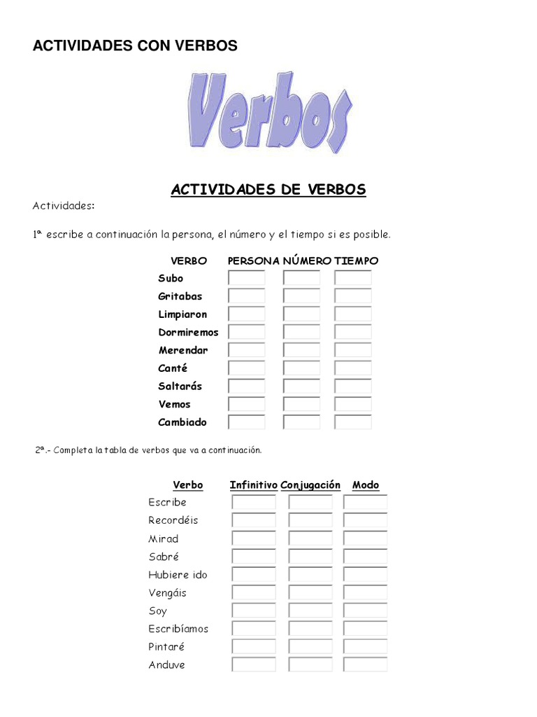 Actividades Con Verbos | PDF | Verbo | Conjugación gramatical