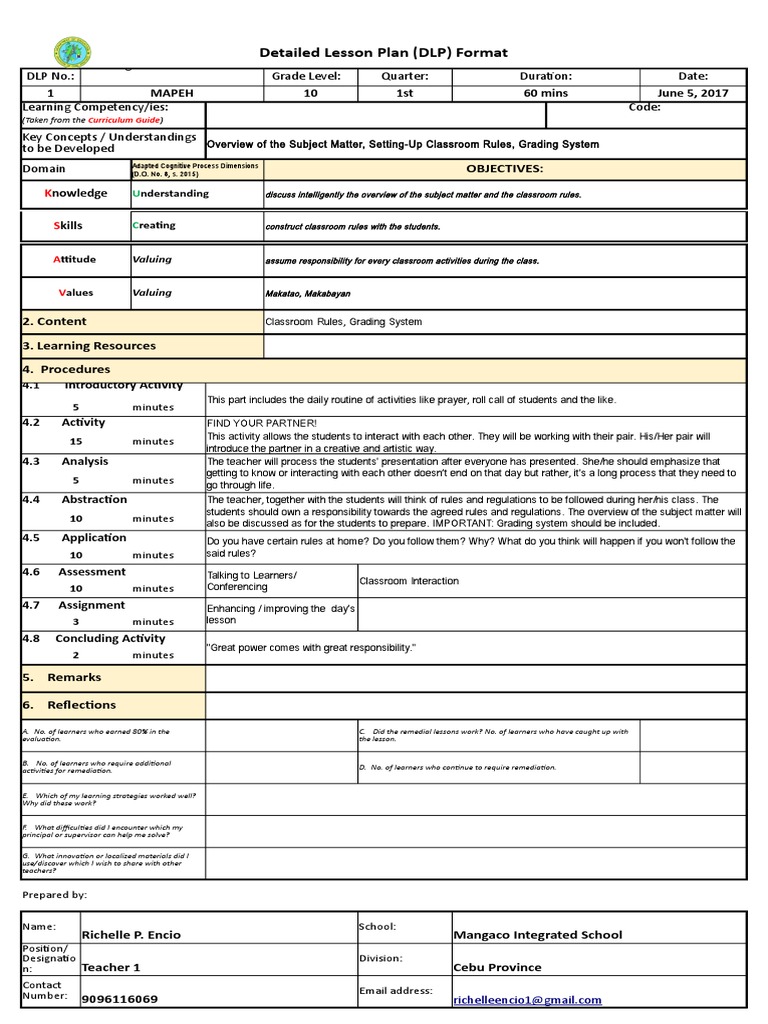 Mapeh 10 Dlp - January10 | Learning | Curriculum