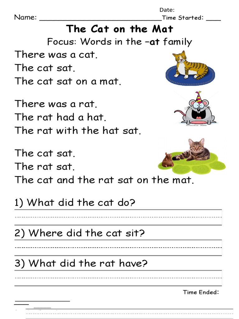 The Cat On The Mat: Focus: Words in The - at Family | PDF