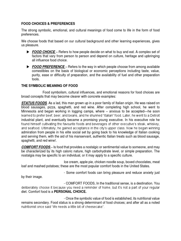 Food Choices & Preferences | PDF | Foods | Food And Drink