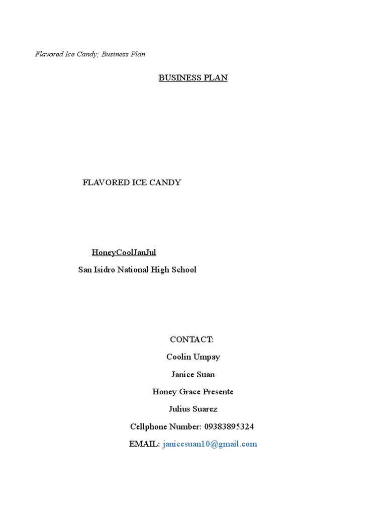Flavored Ice Candy Business Plan | PDF | Candy | Net Income